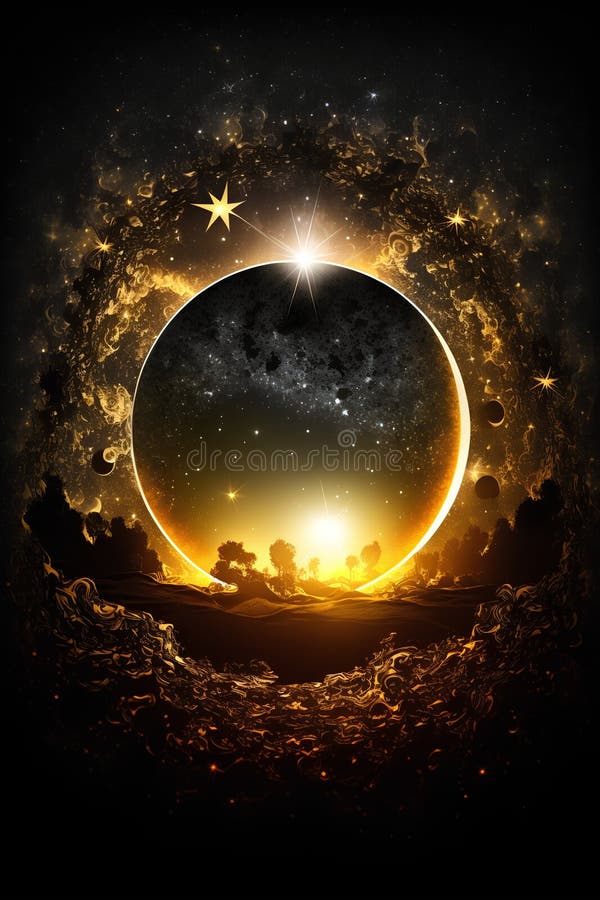 Fantasy Landscape with Planet, Stars and Moon. Vector Illustration ...