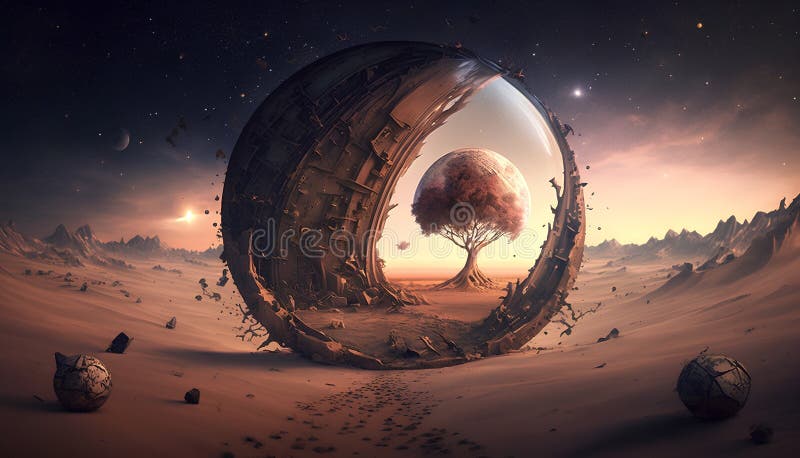 Fantasy Landscape with Planet and Tree. 3d Render Illustration Stock ...