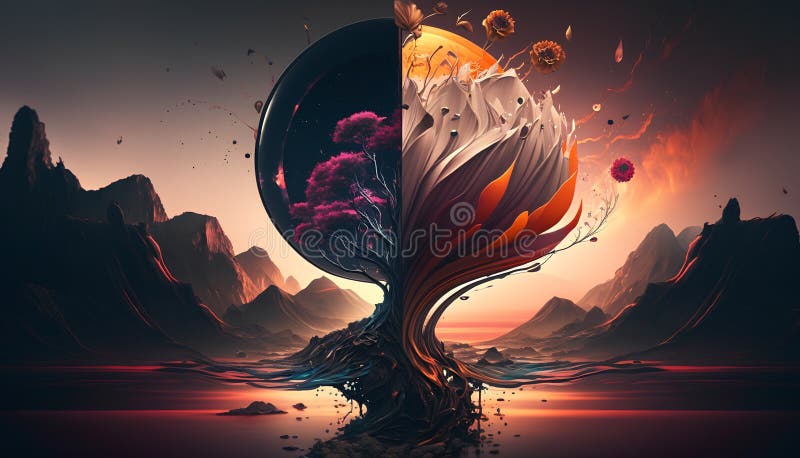 Fantasy Landscape with Planet and Tree. 3d Render Illustration Stock ...