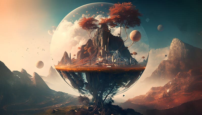 Fantasy Landscape with Planet and Trees. 3D Illustration Stock ...