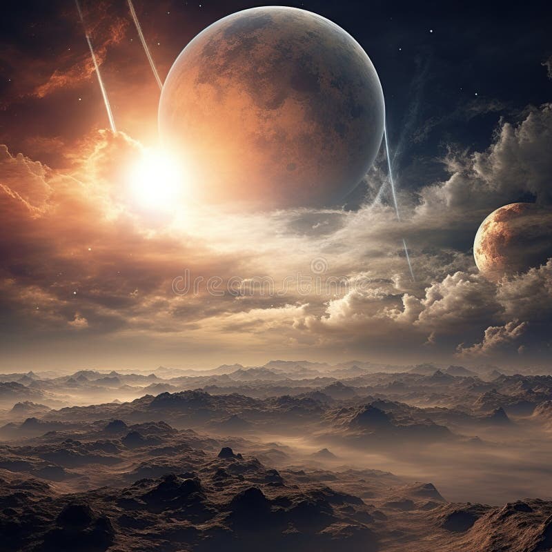 Fantasy Landscape with Planets in Deep Space Stock Illustration ...