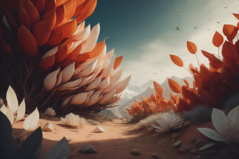 Fantasy Landscape with Red and Orange Flowers. Generative Ai Stock ...