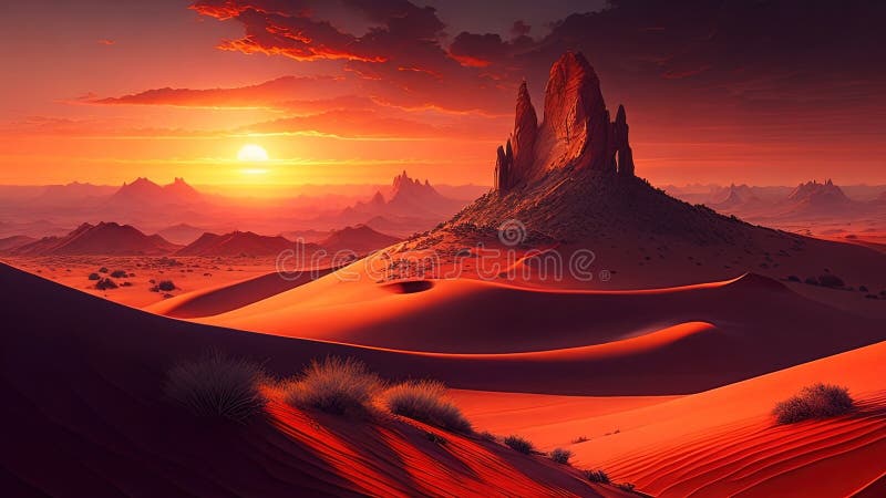 Fantasy Landscape with Red Sand Dunes. Ai Generated Stock Illustration ...