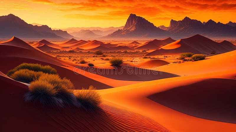 Fantasy Landscape with Red Sand Dunes. Ai Generated Stock Illustration ...