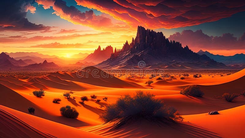 Fantasy Landscape with Red Sand Dunes. Ai Generated Stock Photo - Image ...