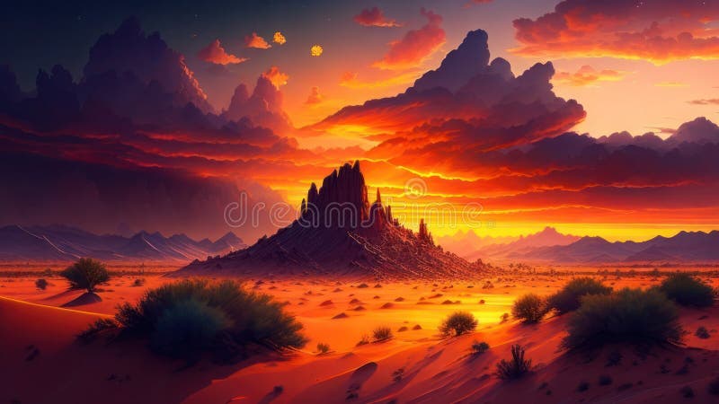 Fantasy Landscape with Red Sand Dunes. 3D Illustration Stock ...