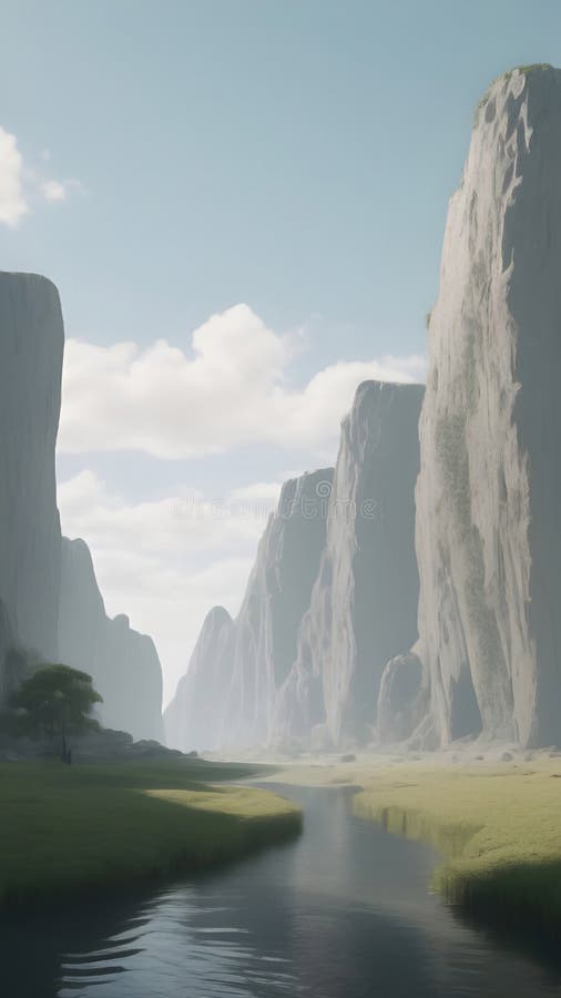 Fantasy Landscape with River and Mountains in the Background. 3d Rendering. Generative AI Stock ...