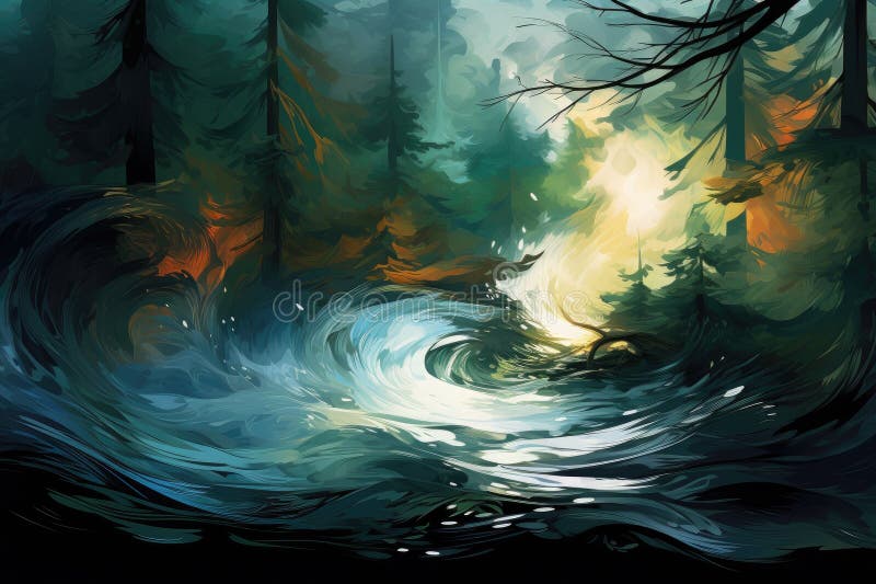 Fantasy Landscape with River and Trees in the Forest. Vector ...