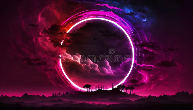 Fantasy Landscape with a Round Frame in the Shape of a Circle. Stock ...