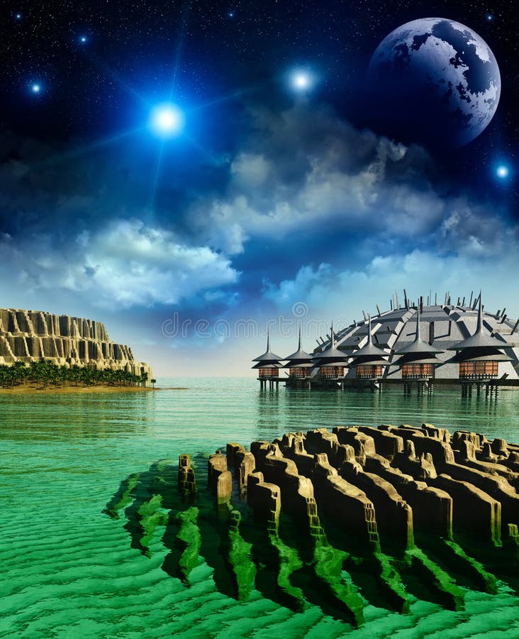 Fantasy landscape stock illustration. Illustration of home - 41786460