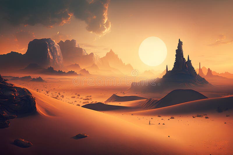 Fantasy Landscape with Sand Dunes. 3d Render Illustration Stock ...
