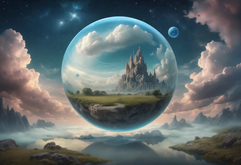 Fantasy Landscape with a Sky Sphere Stock Illustration - Illustration ...