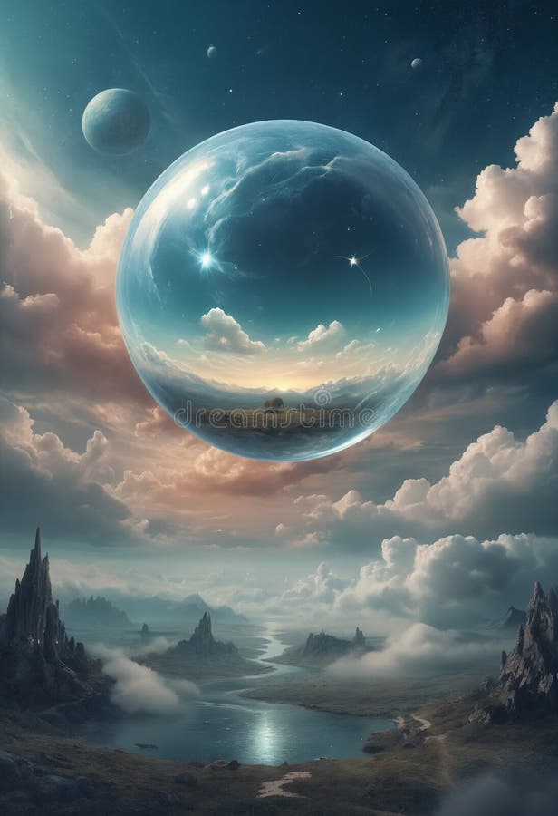 Fantasy Landscape with a Sky Sphere Stock Illustration - Illustration ...