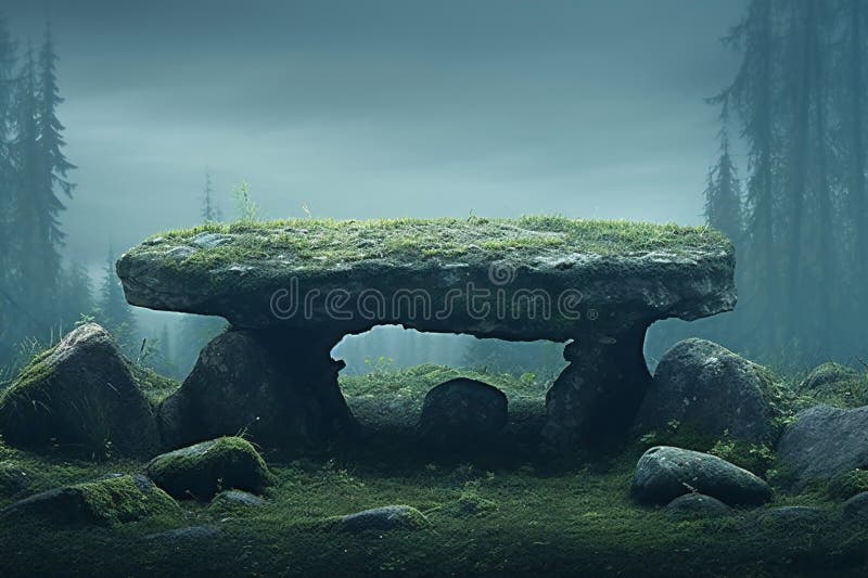 Fantasy Landscape with a Stone Table in the Middle of the Forest Stock ...