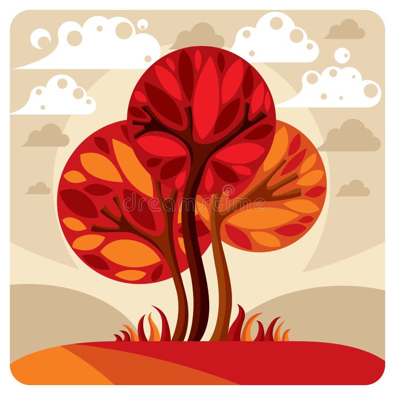 Fantasy Landscape with Stylized Tree, Peaceful Scene. Season the Stock ...