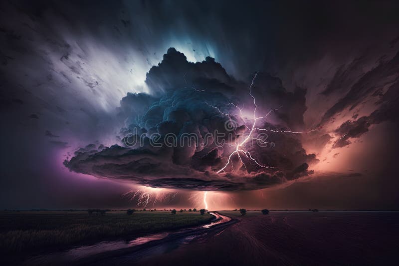 Fantasy Landscape with Thunderclouds and Lightning. 3d Render Stock ...