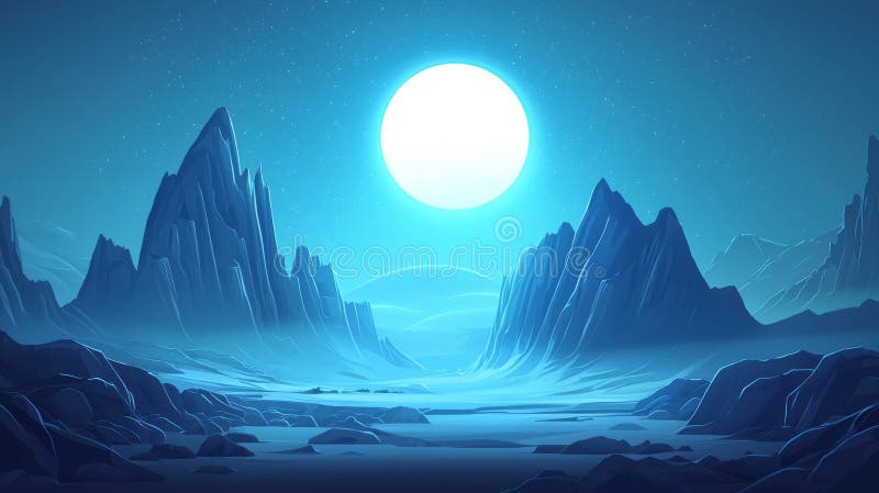 Fantasy Landscape Towering Cliffs Glowing Moon Background Stock Photos ...