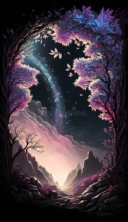Fantasy Landscape with Tree and Lake. Vector Illustration for Your ...