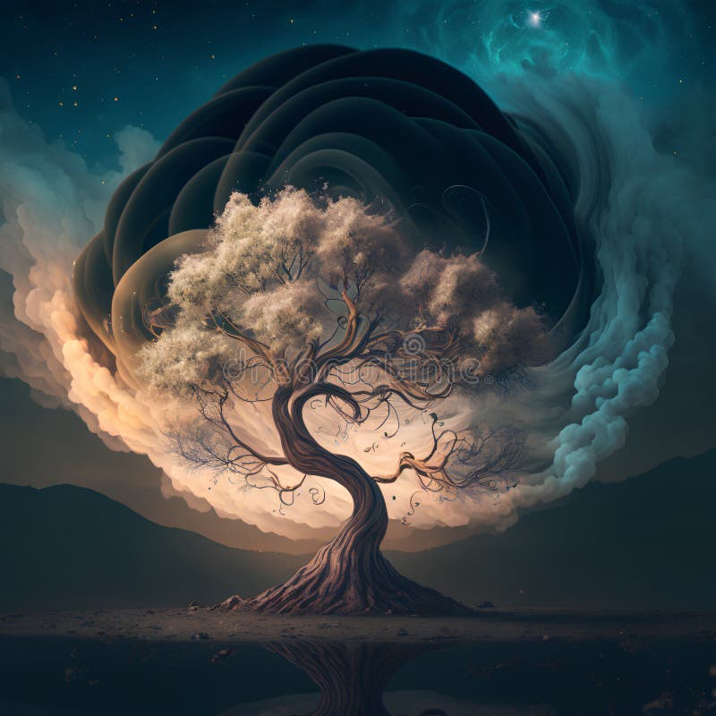 Fantasy Landscape with a Tree in the Shape of a Cloud. Stock ...