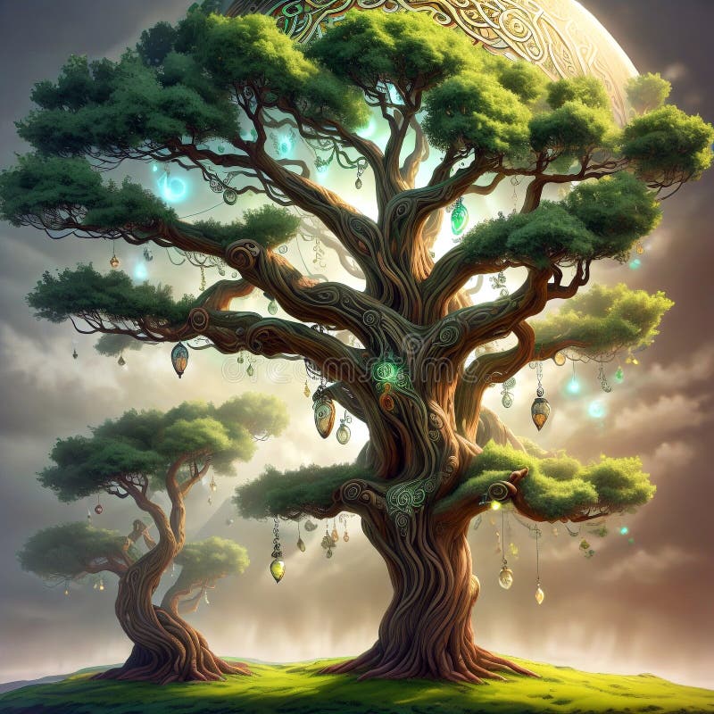 Fantasy Landscape with Fantasy Trees and Moon 3D Illustration Stock ...