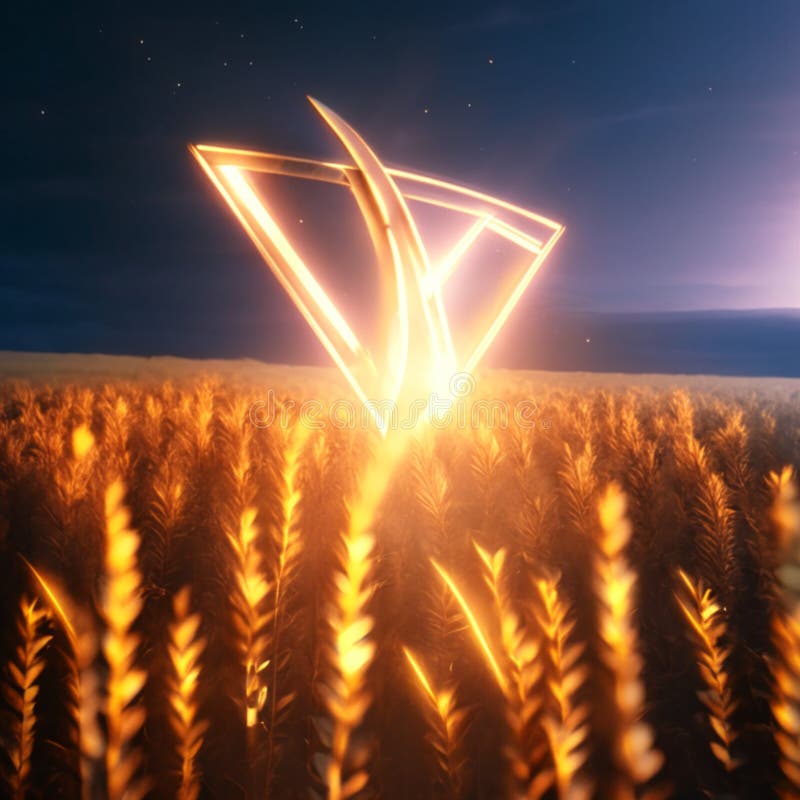 Fantasy Landscape with a Triangle on a Field at Sunset, 3d Render ...