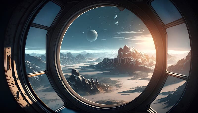 Fantasy Landscape with a View from the Window of a Spaceship. Stock ...