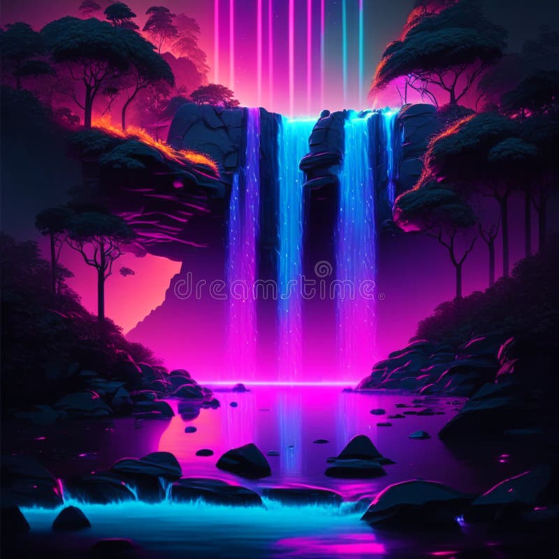 Waterfall with Rainbow in the Forest. 3d Render Illustration Stock ...
