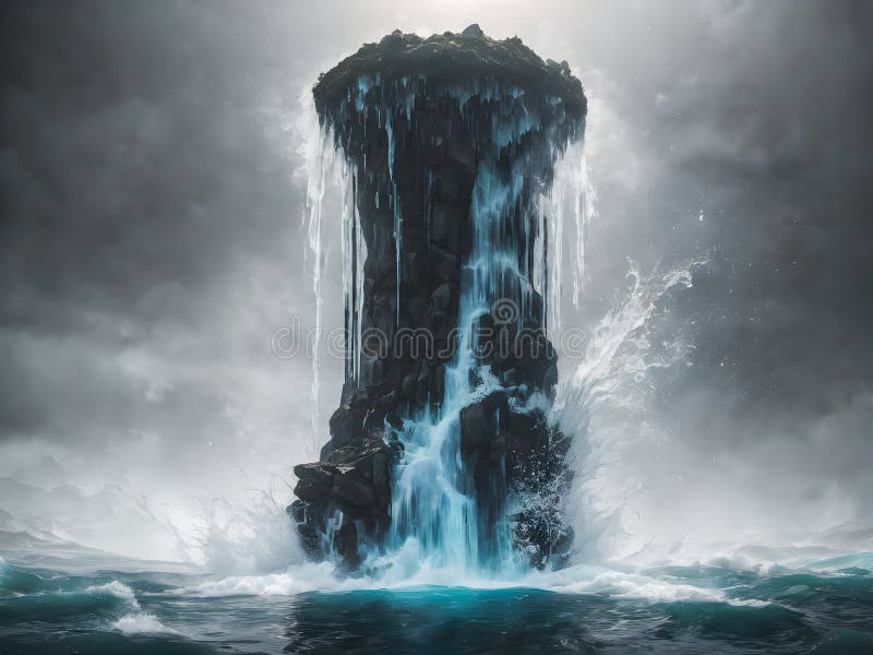 Fantasy Landscape with a Waterfall Stock Illustration - Illustration of ...