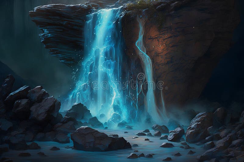 Fantasy Landscape with Waterfall and Rocks. 3d Render Illustration ...