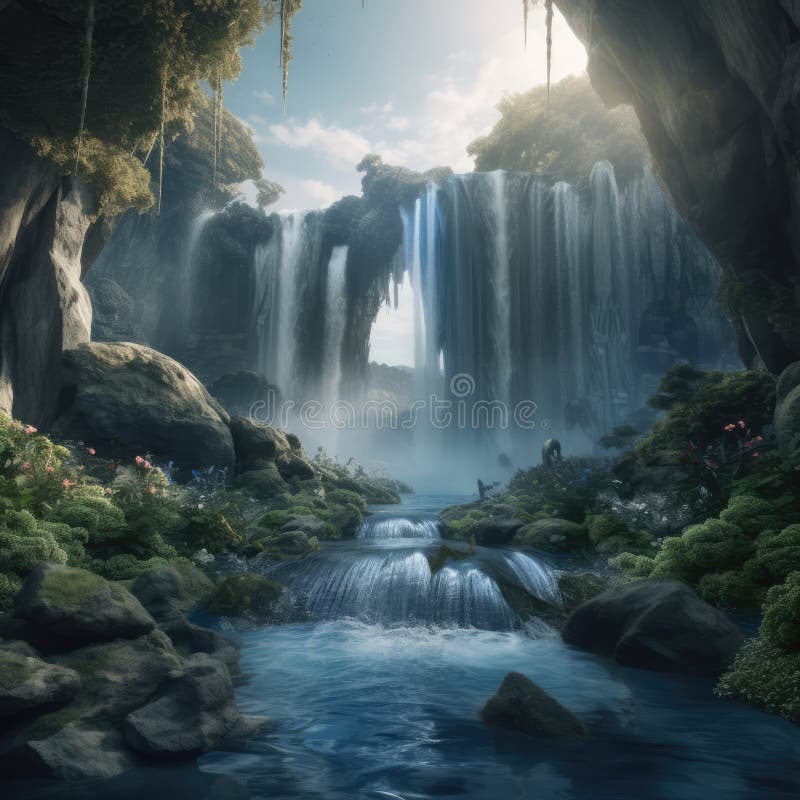 Fantasy Landscape with Waterfalls and River Created Using Generative Ai ...
