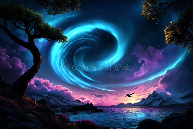 A Fantasy Landscape Where the Northern Lights are Magic Flowing through ...