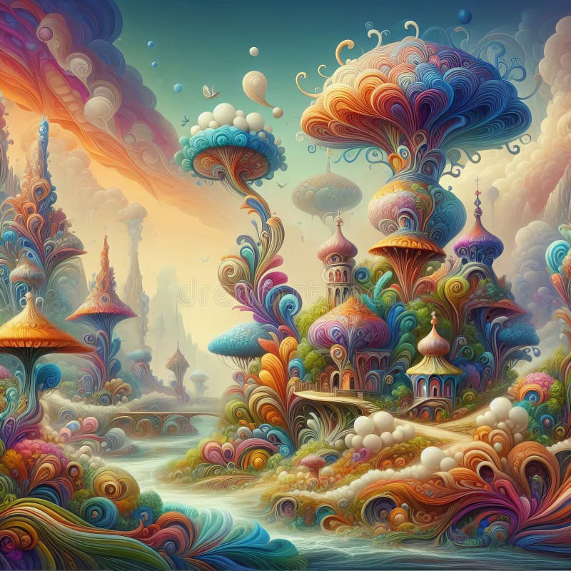 Fantasy Landscape Whimsical Elements with Vibrant Fantastical Co Stock ...