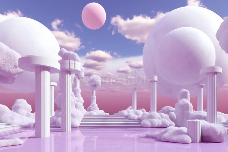 Fantasy Landscape with White Columns and Clouds in the Sky Stock ...