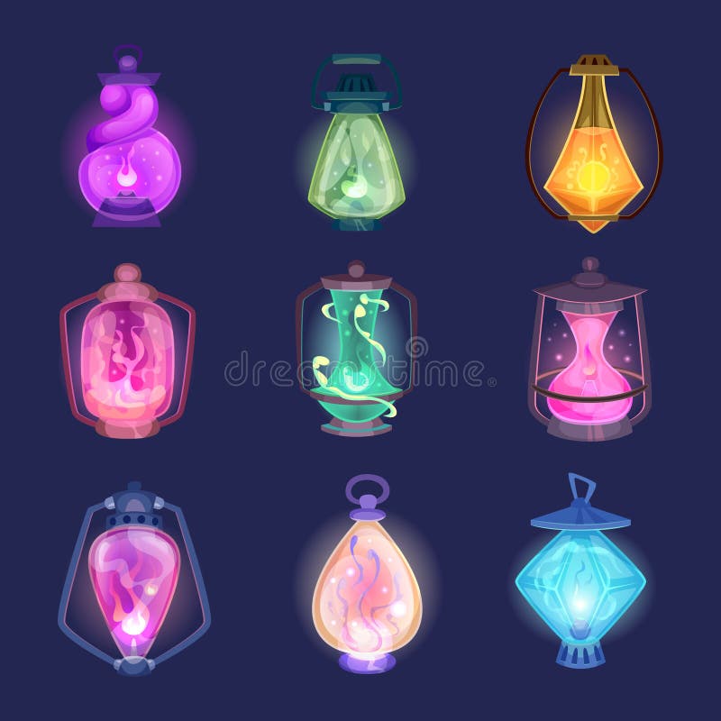 Fantasy Lantern. Magical Equipment of Wizards Exact Vector Game Cartoon ...
