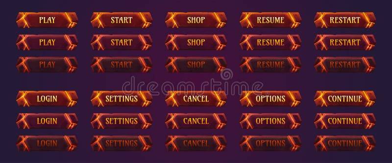 Fantasy Lava Game Button Vector Ui Interface Set Stock Vector ...