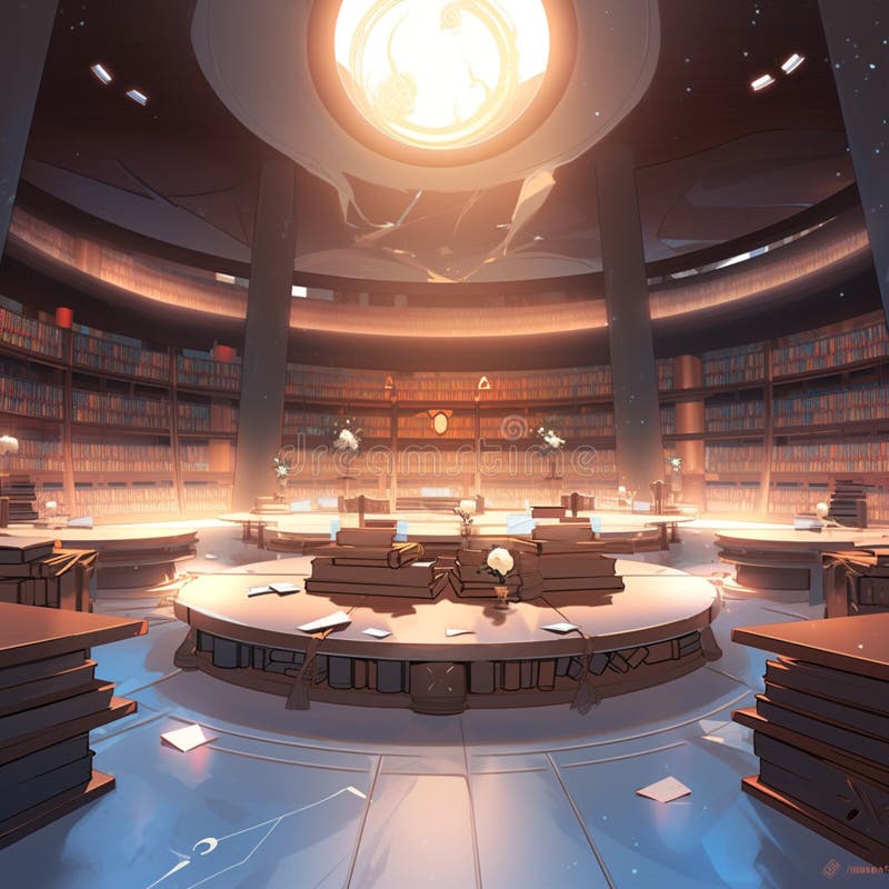 A Fantasy Library Anime Illustration. a Beautiful View of Library in ...