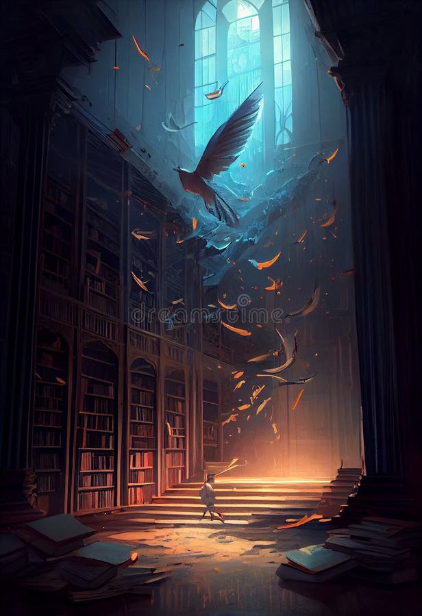 Fantasy Library with Magical Books. AI Generated Stock Illustration ...