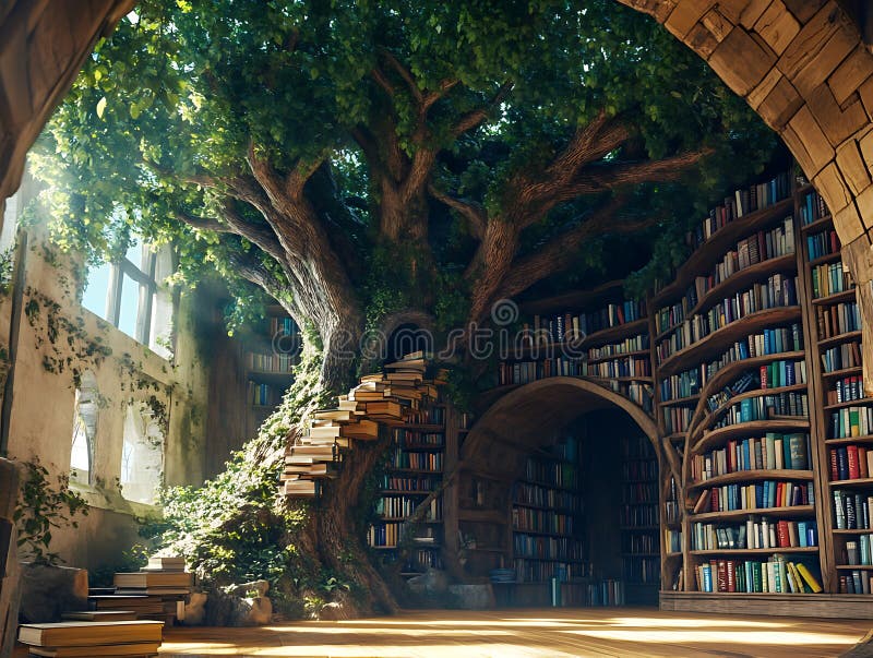Fantasy Library in Cozy Cathedral Environment Stock Illustration ...