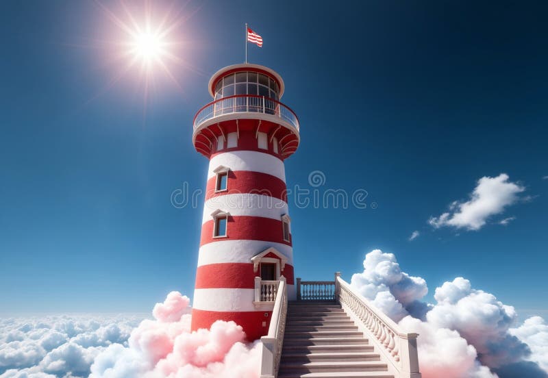 Fantasy Lighthouse among the Clouds Stock Image - Image of mystical ...