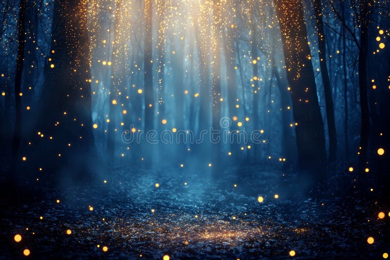 Fantasy Lighting in a Foggy Forest Landscape with Fireflies Bokeh ...