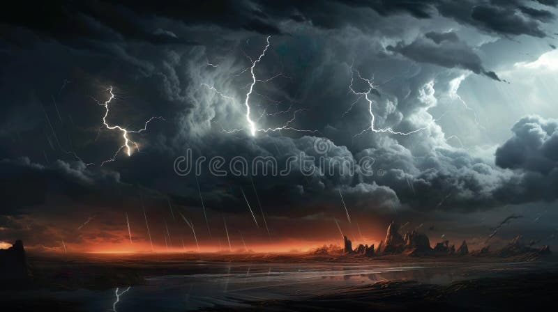 Fantasy Lightning in a Storm with a Storm Cloud in the Background Stock ...