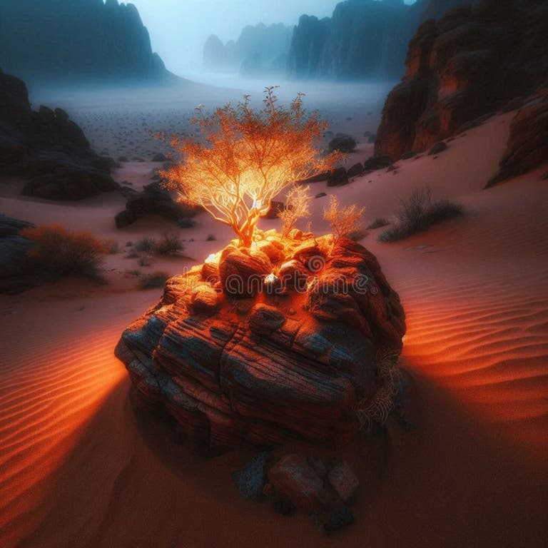 Fantasy Lights Bloom beside Desert Rock Tree Stock Image - Image of ...