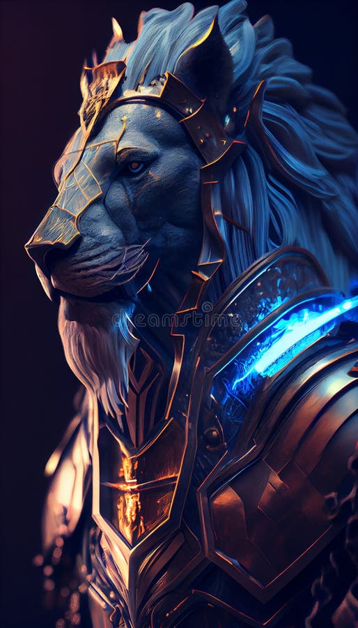 Fantasy Lion in Armor on a Blue Background. AI Generated Stock ...