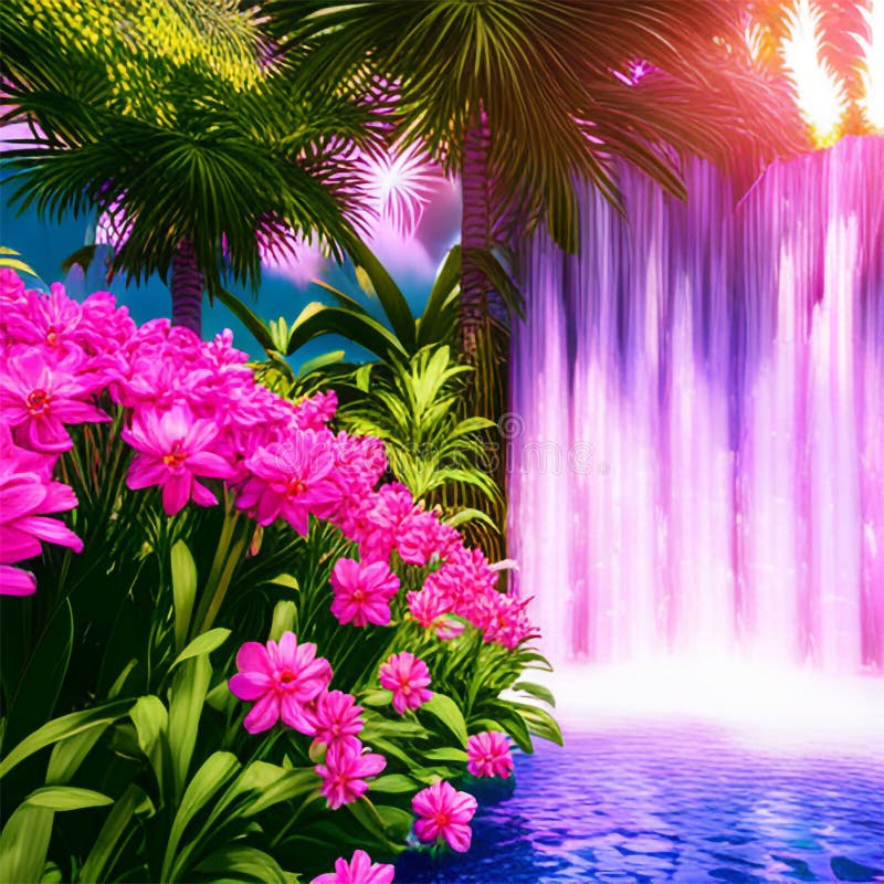 Fantasy Lush Tropical Paradise with Purple Waterfall 27 Stock ...