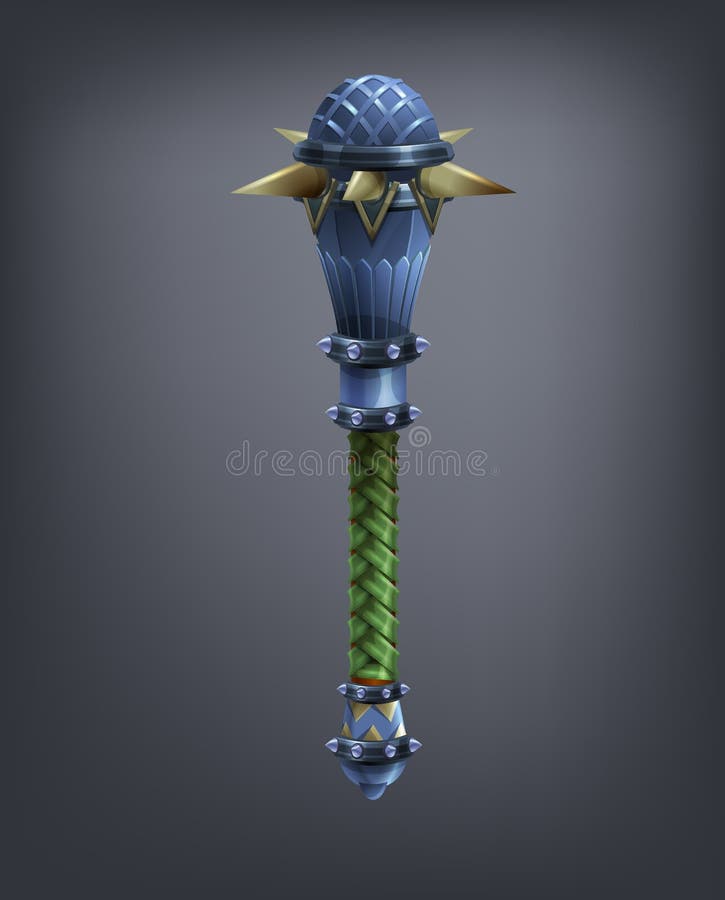 Mace Weapon of Wood with Metal Spikes and Wires on an Isolated White ...