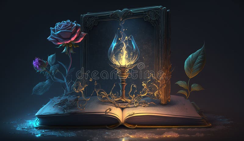Fantasy Magic Dark Background with a Magic Rose Stock Illustration ...