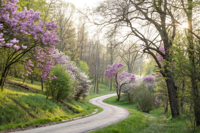 Magic Forest Path Lilac Trees Blossom Stock Photos - Free & Royalty ...