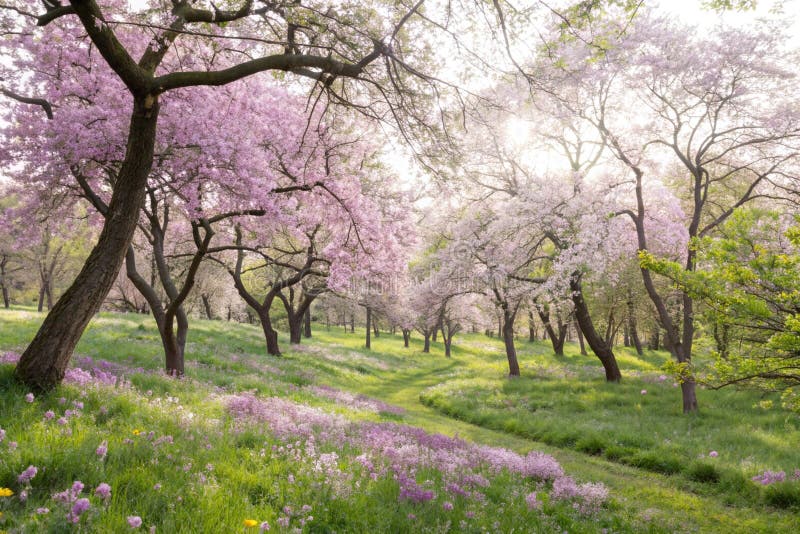 Fantasy Magic Forest with Lilac Trees in Spring Stock Photo - Image of ...