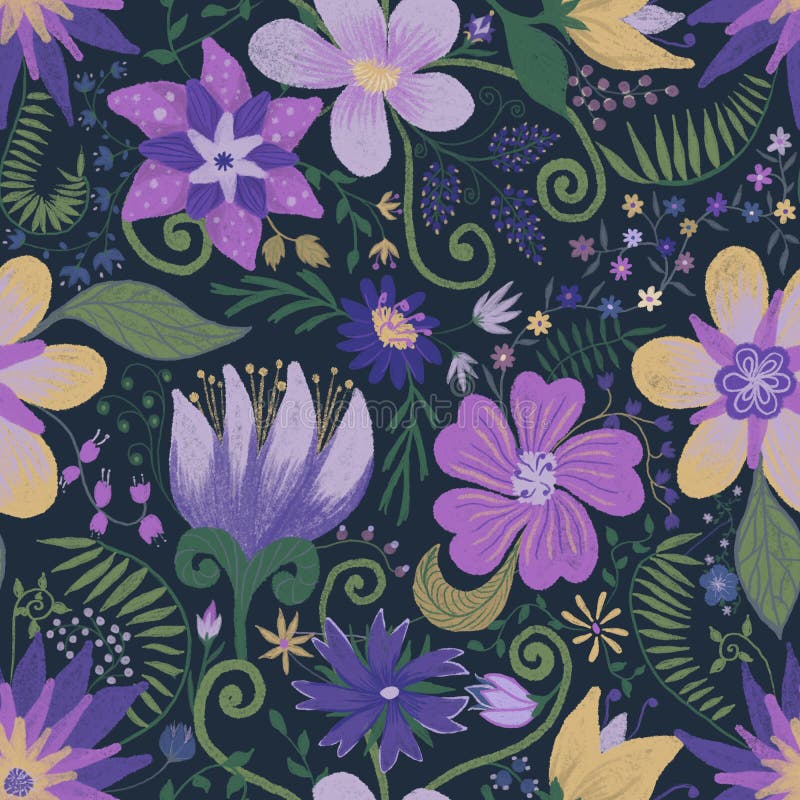 Fantasy Magic Garden Seamless Repeating Pattern Stock Illustration ...