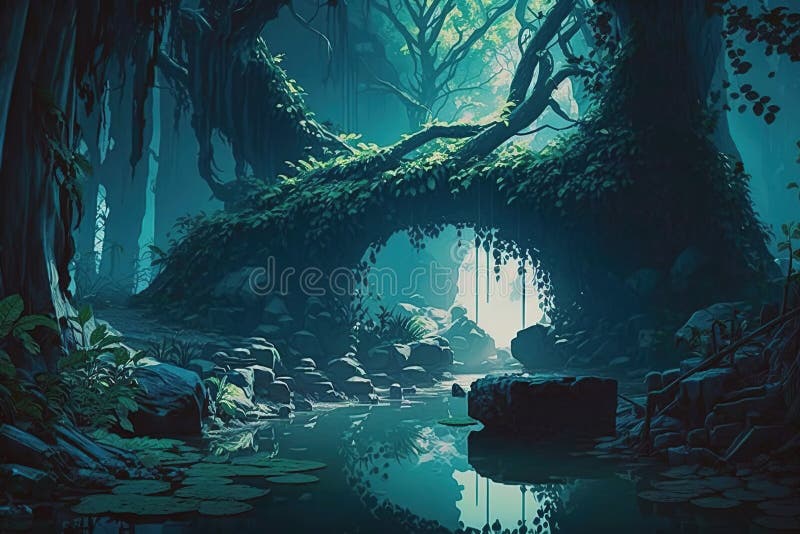 Fantasy Magical Forest Environment Stock Illustration - Illustration of ...